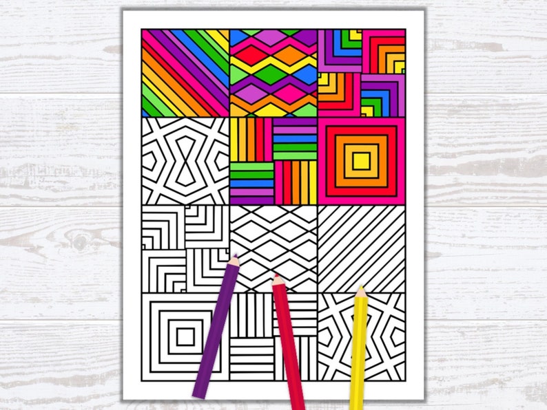 Minimalist Geometric Tiles Coloring Page for Adults PDF Digital ...