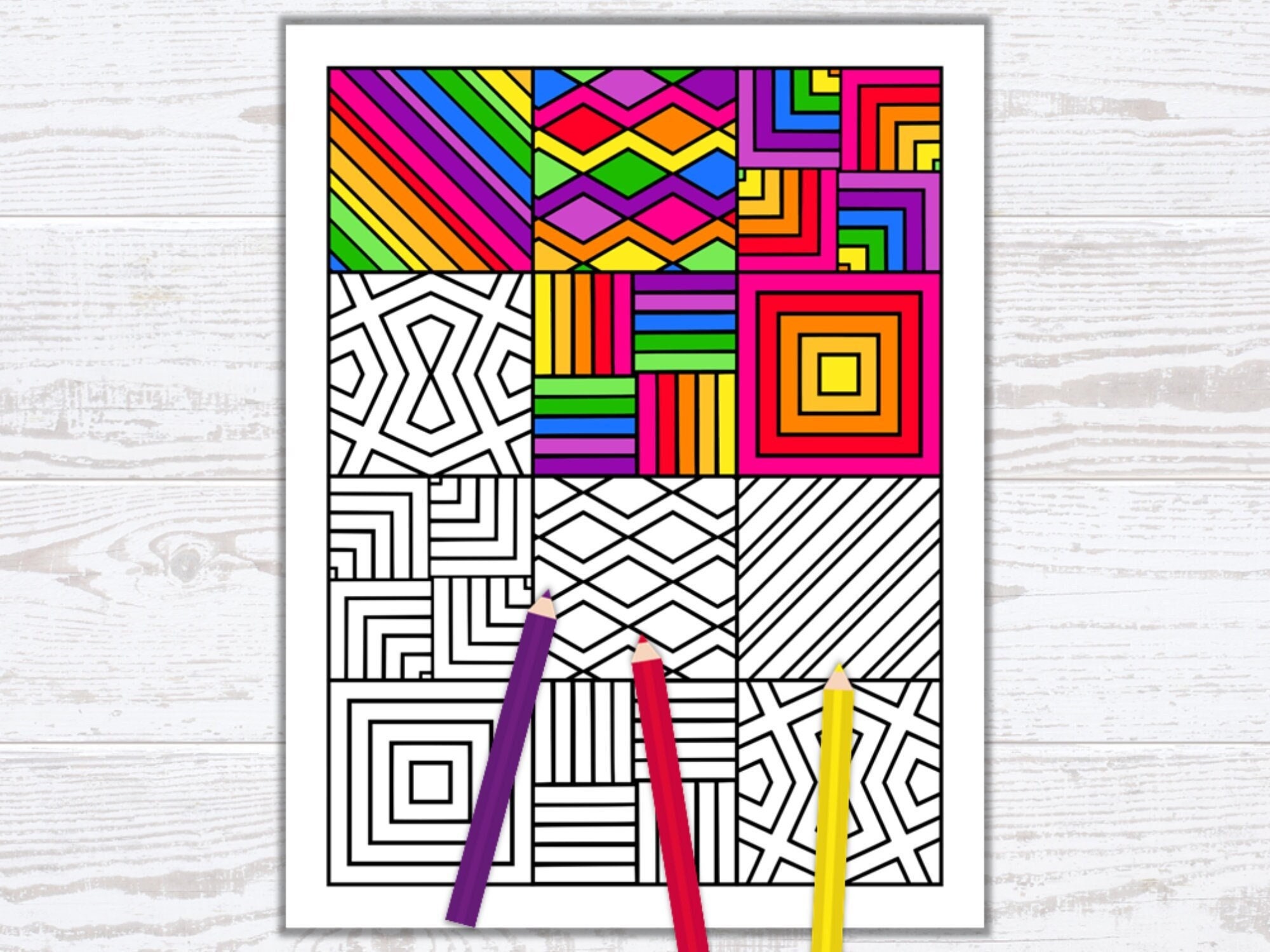 Minimalist Geometric Tiles Coloring Page for Adults PDF Digital ...