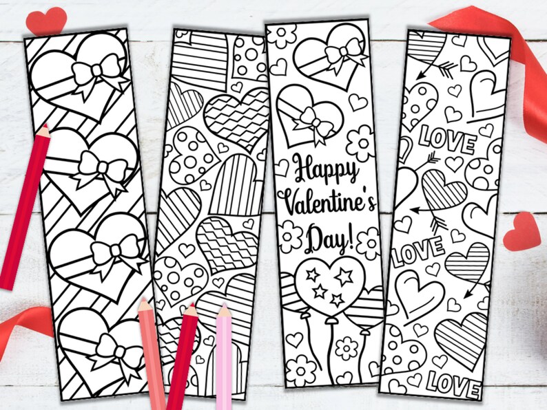 Valentine's Day Coloring Bookmarks Digital Bookmarks to - Etsy