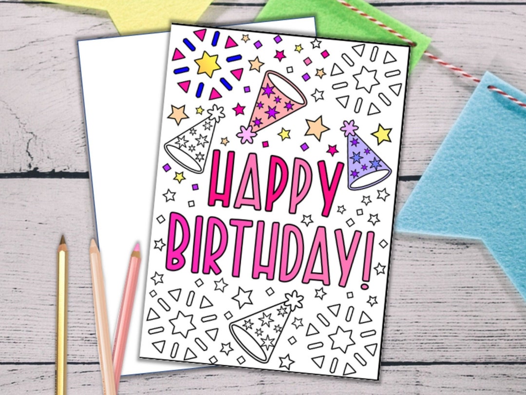 Printable Birthday Coloring Card – Fun Activity (PDF Digital Download ...