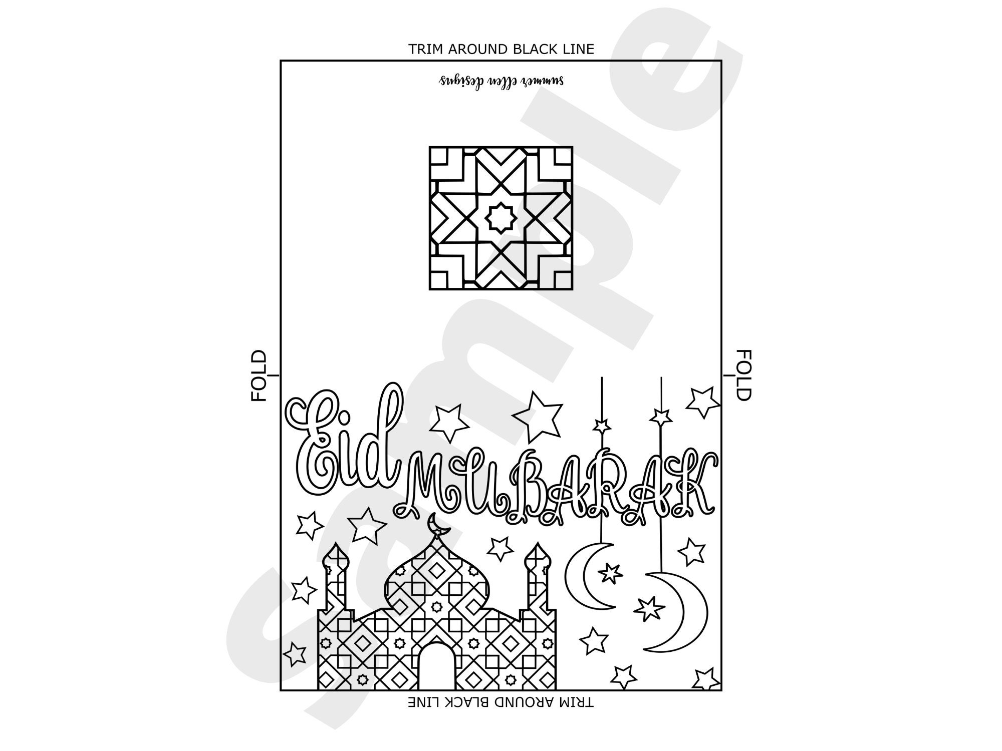Eid Mubarak Coloring Card Islamic Coloring Page for Eid With - Etsy