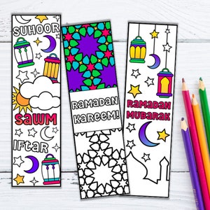 Ramadan Coloring Bookmarks - Cute Bookmark Set With Ramadan Mubarak and ...