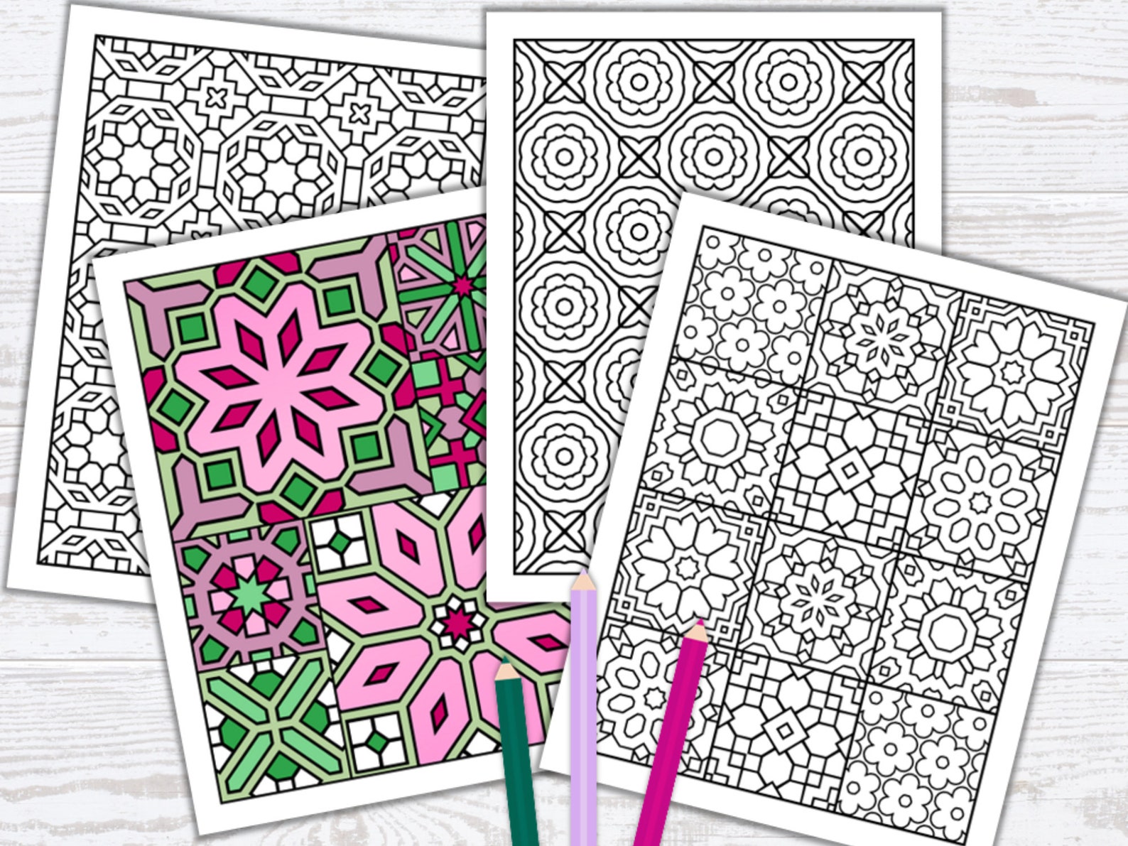 Mosaic Tiles Adult Coloring Book Relaxing Printable Coloring Book With ...