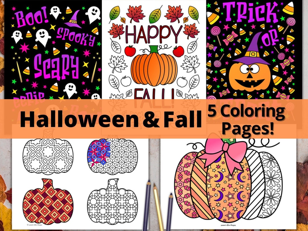 Halloween Coloring and Fall Coloring Pages Fall Theme - Etsy