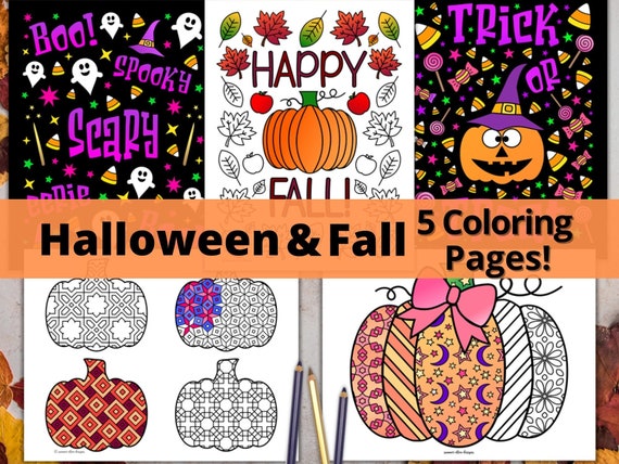 Halloween Coloring and Fall Coloring Pages Fall Theme | Etsy