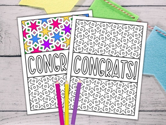 Congratulations Cards to Color Congrats Coloring Pages - Etsy