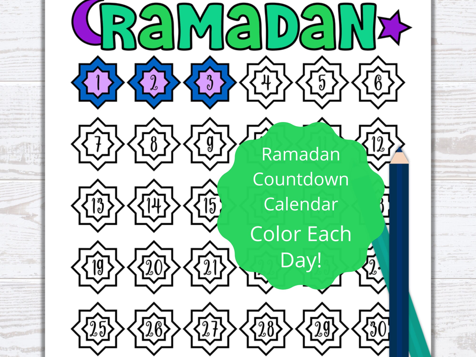 Ramadan Countdown Calendar Kids Coloring Pages Ramadan - Etsy UK