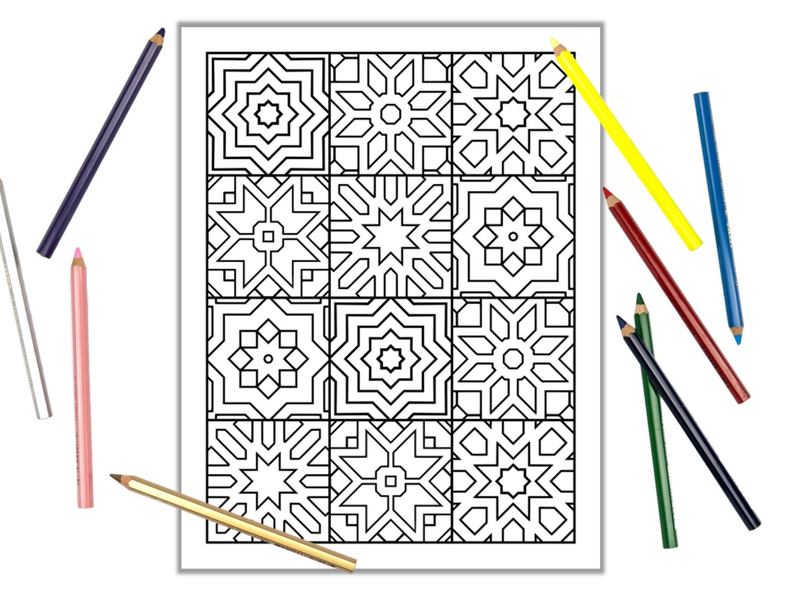 Tile Coloring Page Mosaic Tile Design Adult Coloring Page - Etsy Canada