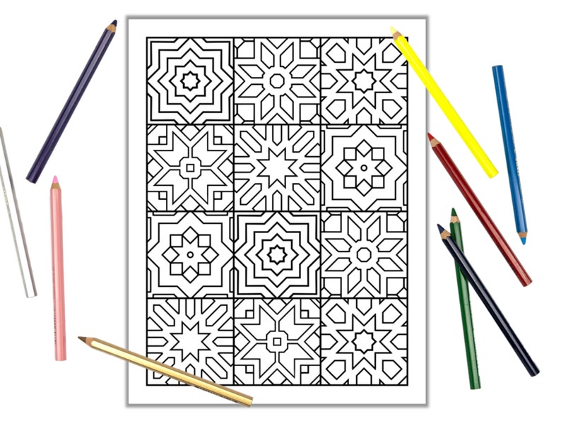 Tile Coloring Page Mosaic Tile Design Adult Coloring Page - Etsy Canada