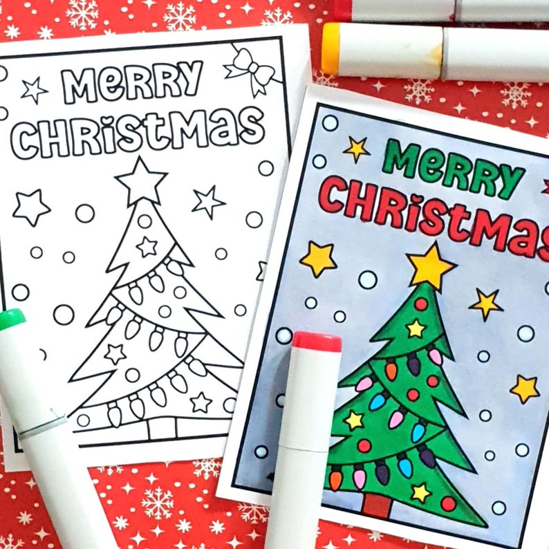 Printable Christmas Coloring Cards: Kids' Activity (PDF Download) - Etsy