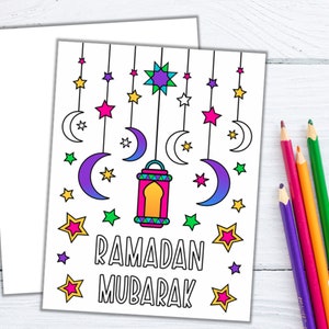 Ramadan Mubarak Coloring Cards: Lantern & Moon Crescents (PDF Digital ...