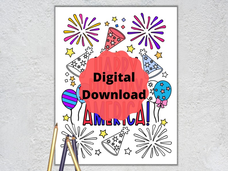 4th of July Coloring Page: Patriotic Kids & Adult Activity (PDF Instant ...