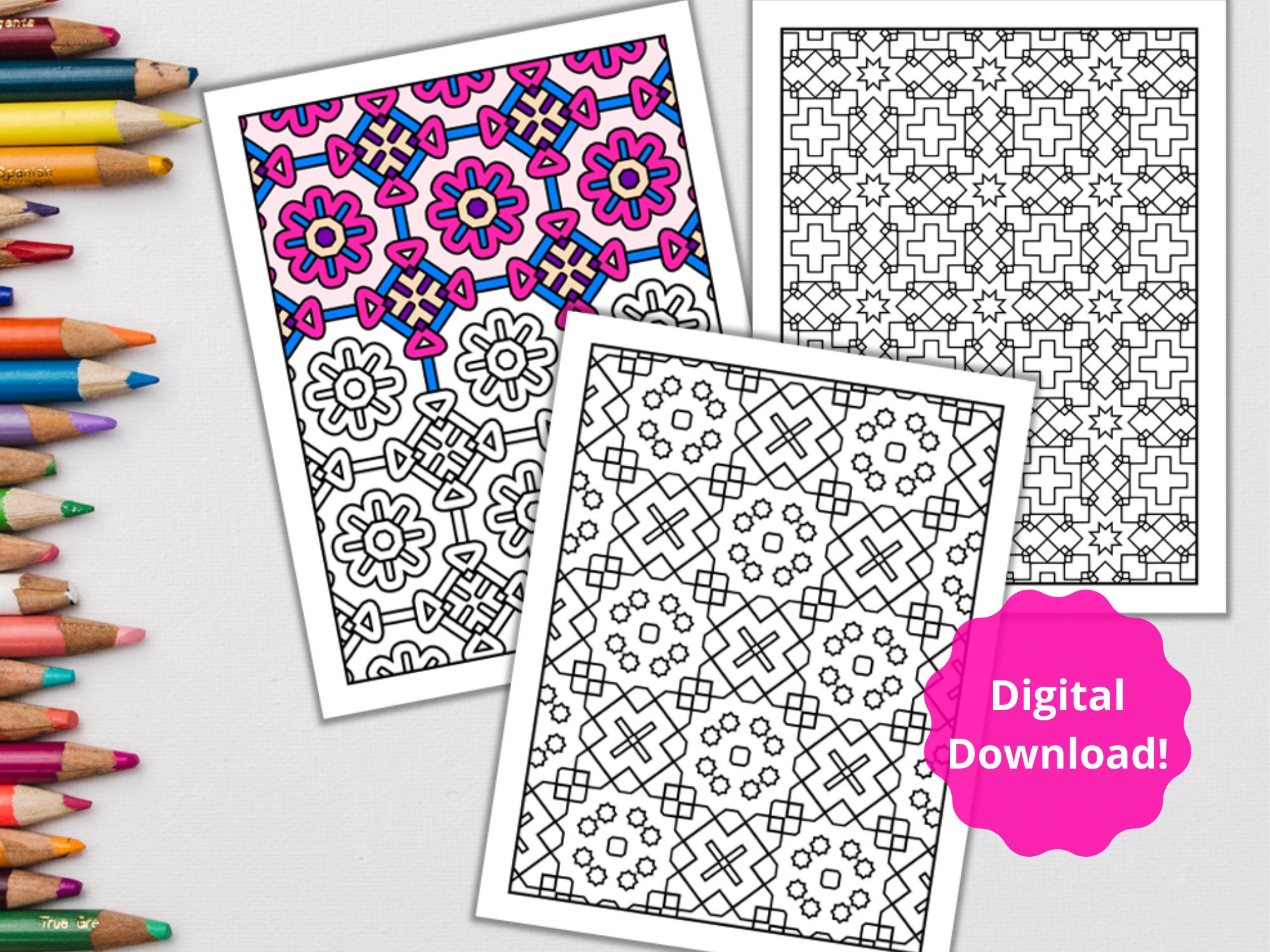 Geometric Coloring Book Pattern Coloring Adult Digital - Etsy