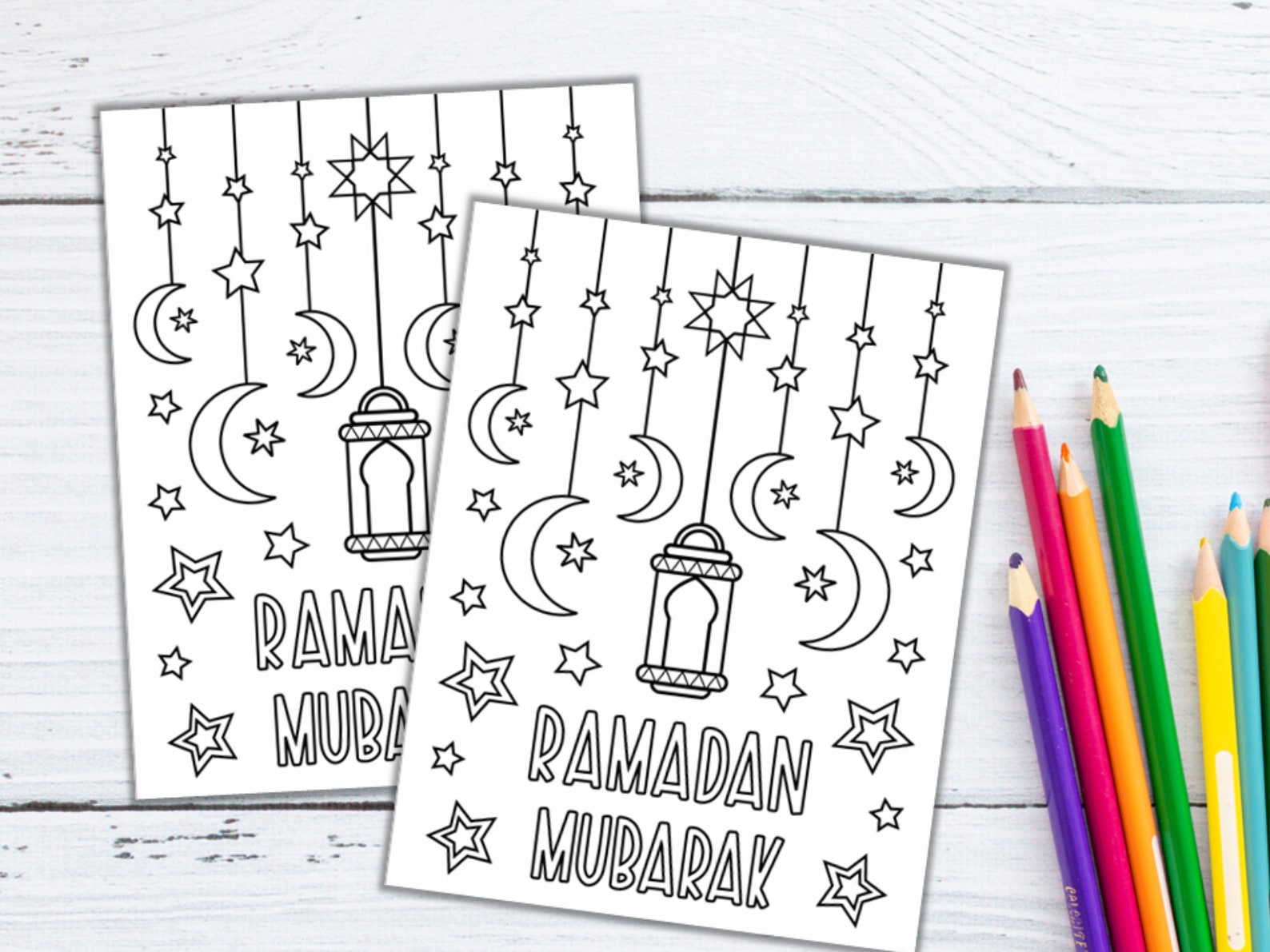 Ramadan Mubarak Coloring Cards: Lantern & Moon Crescents (PDF Digital ...