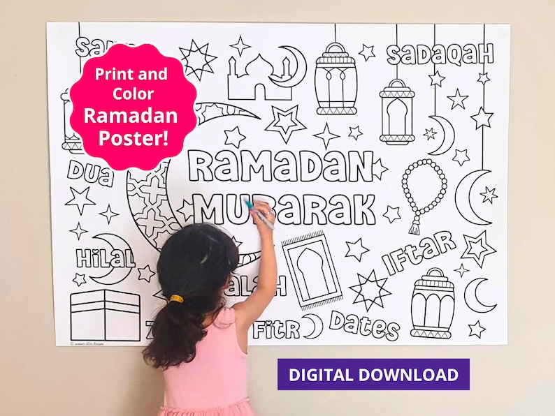 Ramadan Mubarak Giant Coloring Poster DIY Ramadan Decoration for Kids ...