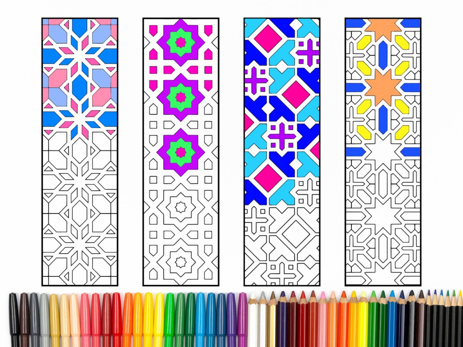 Coloring Bookmarks Printable Bookmarks to Color Geometric | Etsy
