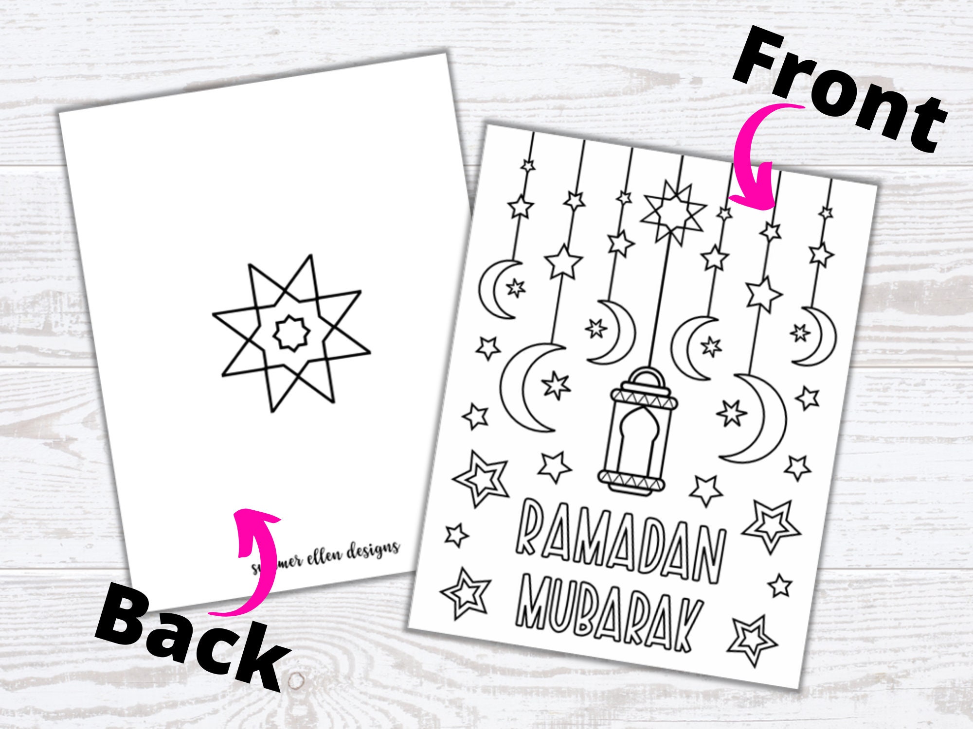 Ramadan Mubarak Coloring Cards: Lantern & Moon Crescents (PDF Digital ...