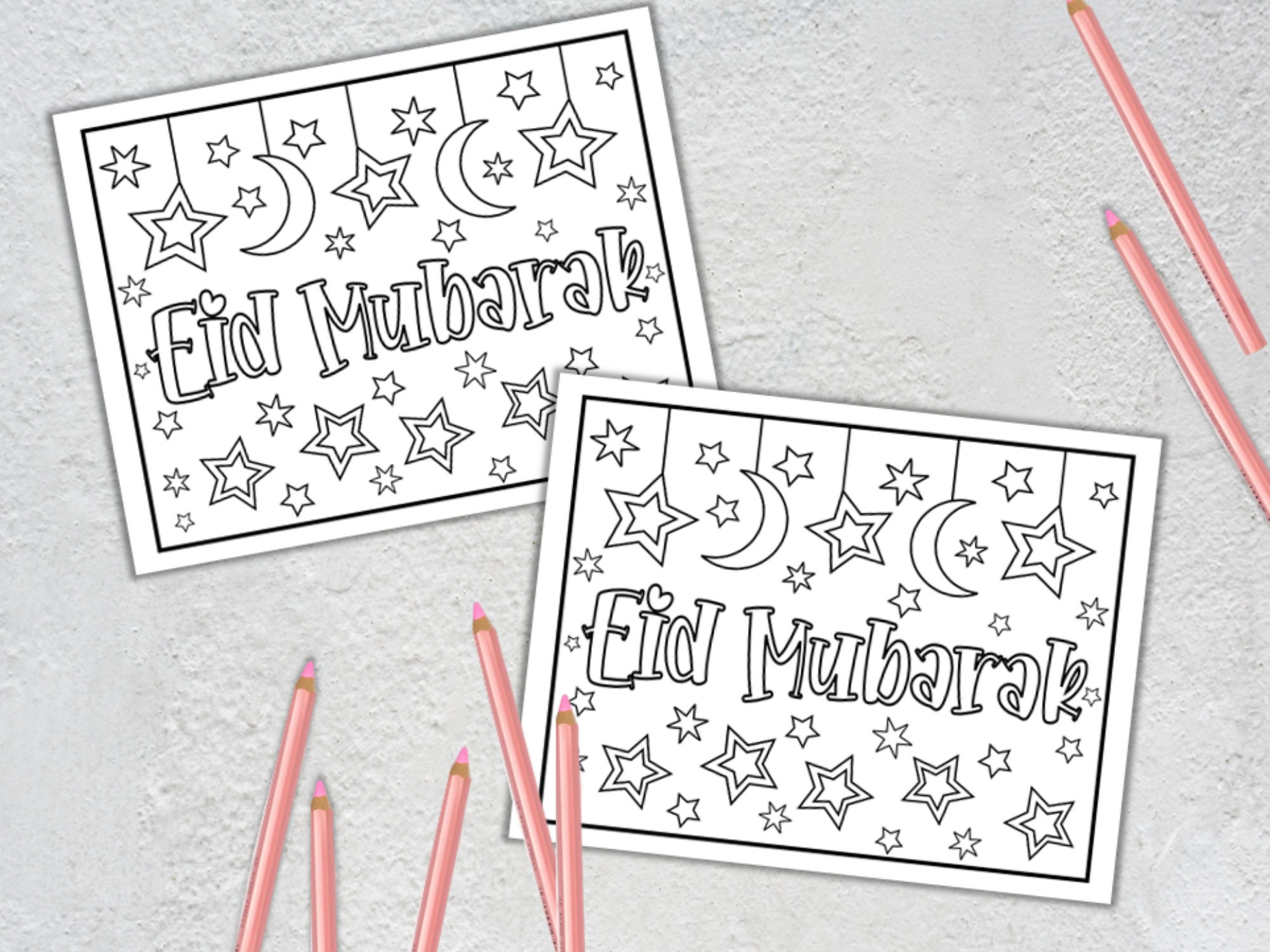 Eid Mubarak Coloring Cards Ramadan & Eid Activity DIY Eid - Etsy