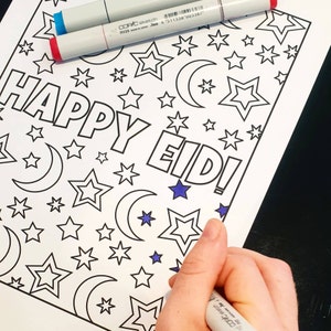 Moon and Stars Happy Eid Coloring Page - Eid Activities - Islamic ...