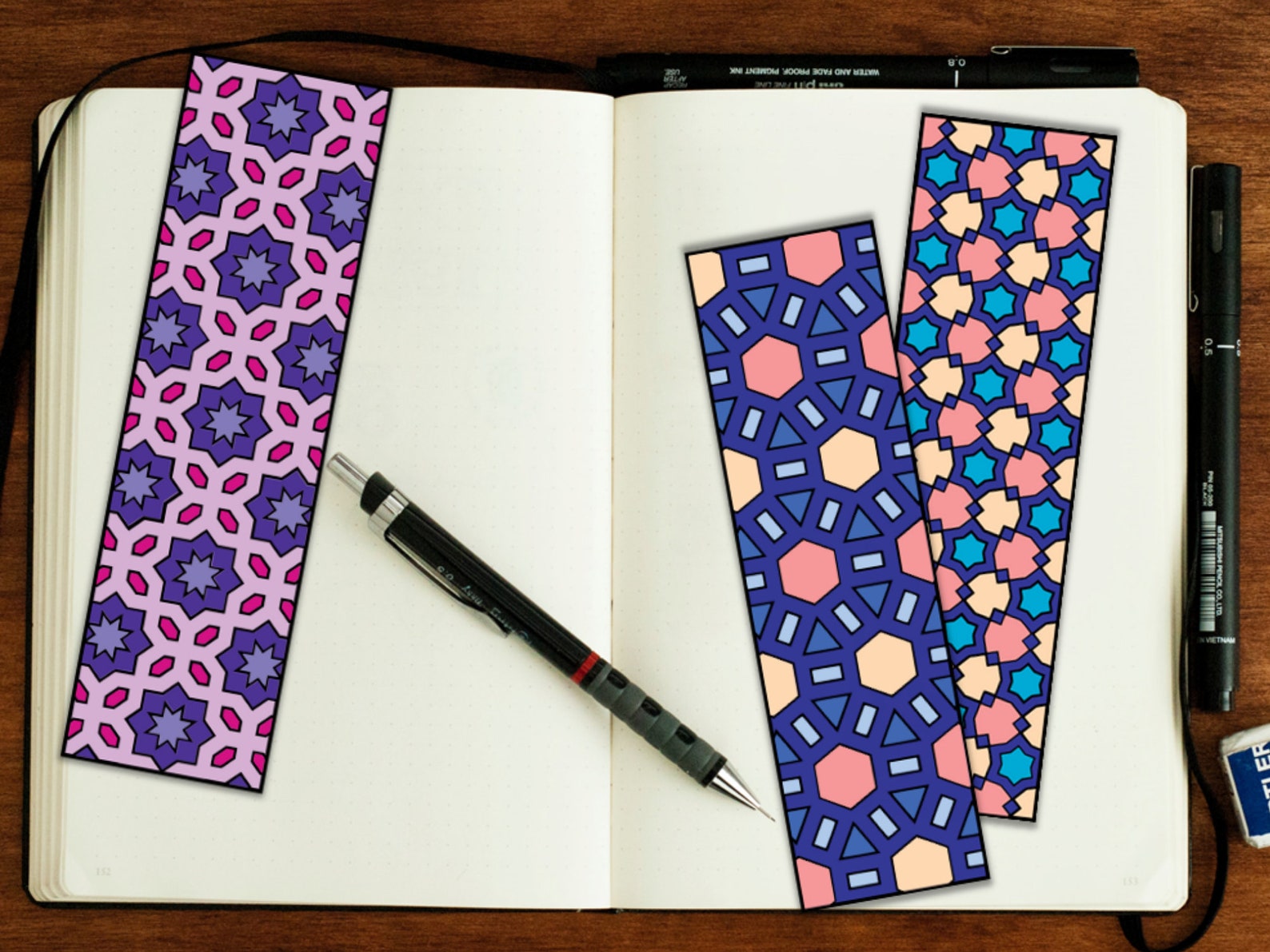 Geometric Pattern Printable Bookmarks islamic Geometric - Etsy