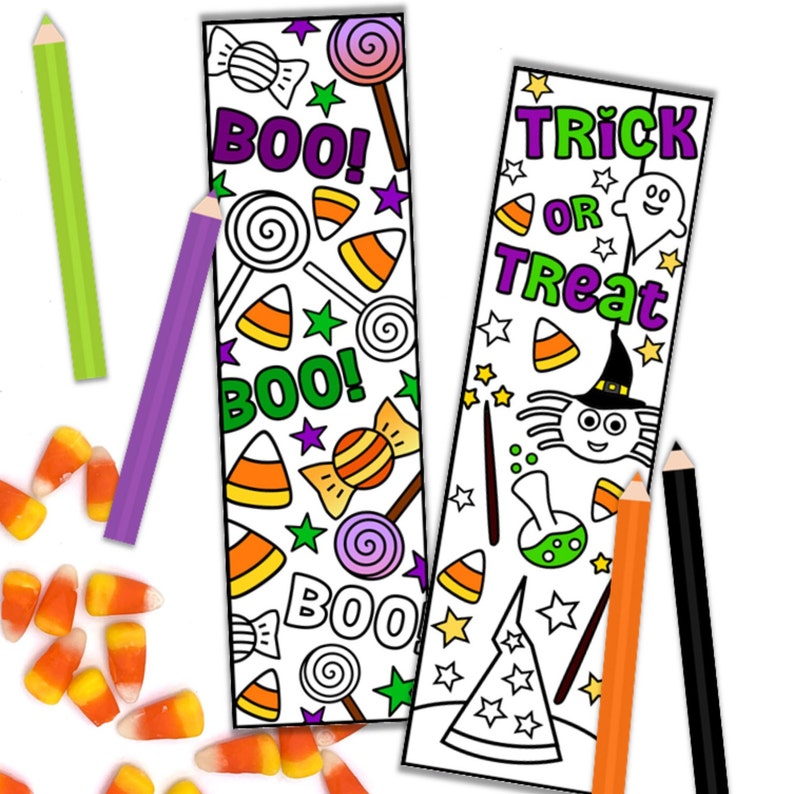Cute Bookmark Set of 4 Halloween Coloring Bookmarks Halloween Coloring ...