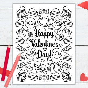 Happy Valentine's Day Coloring Page - Cute Sweets and Candy Coloring ...