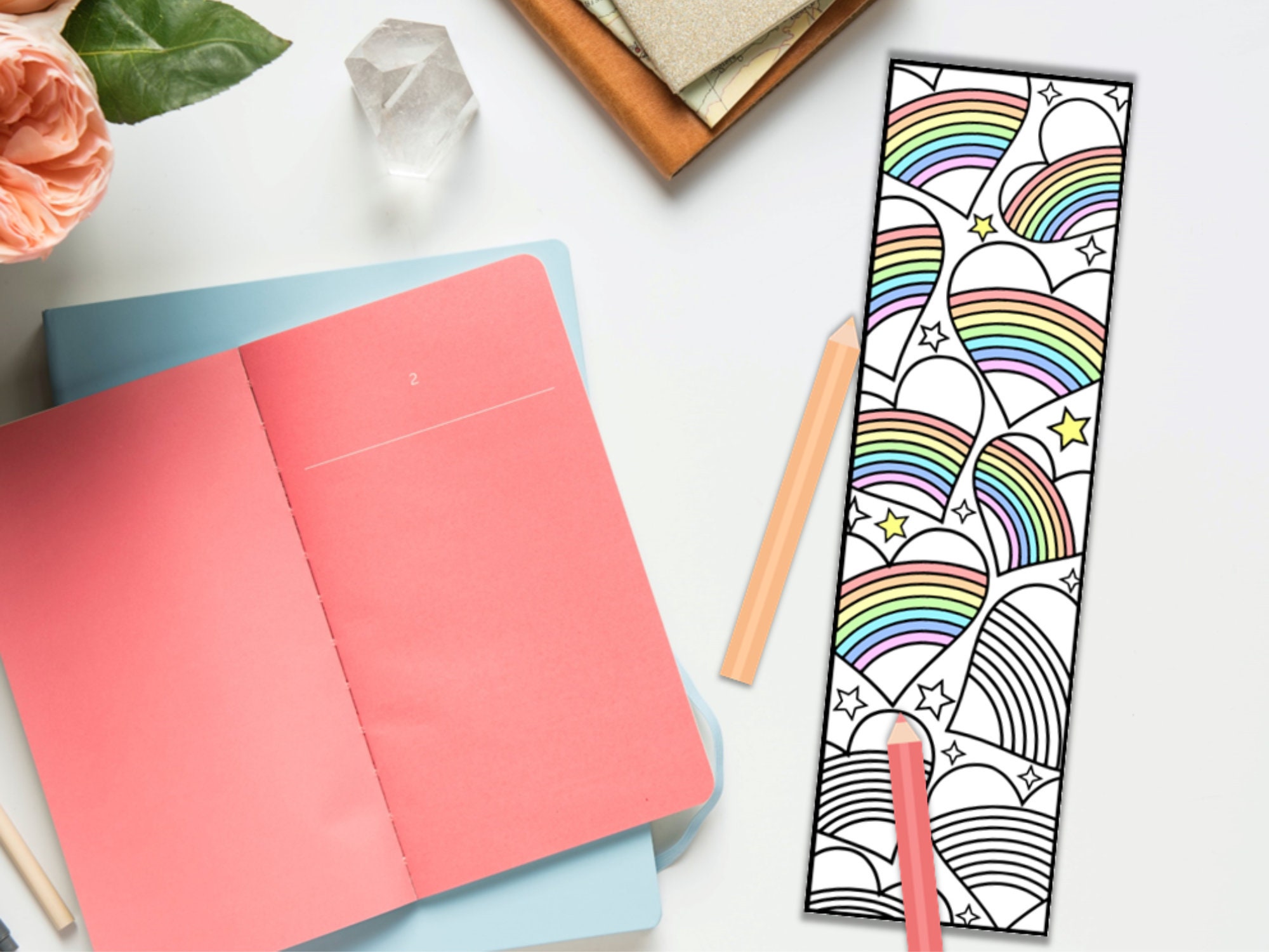 Rainbow Coloring Bookmarks Cute Rainbow Designs With Hearts - Etsy