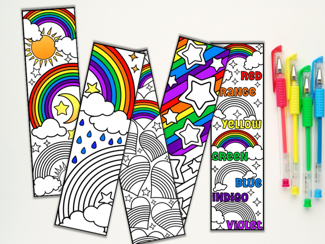 Rainbow Coloring Bookmarks Cute Rainbow Designs With Hearts - Etsy