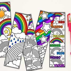 Rainbow Coloring Bookmarks - Cute Rainbow Designs With Hearts - Digital ...