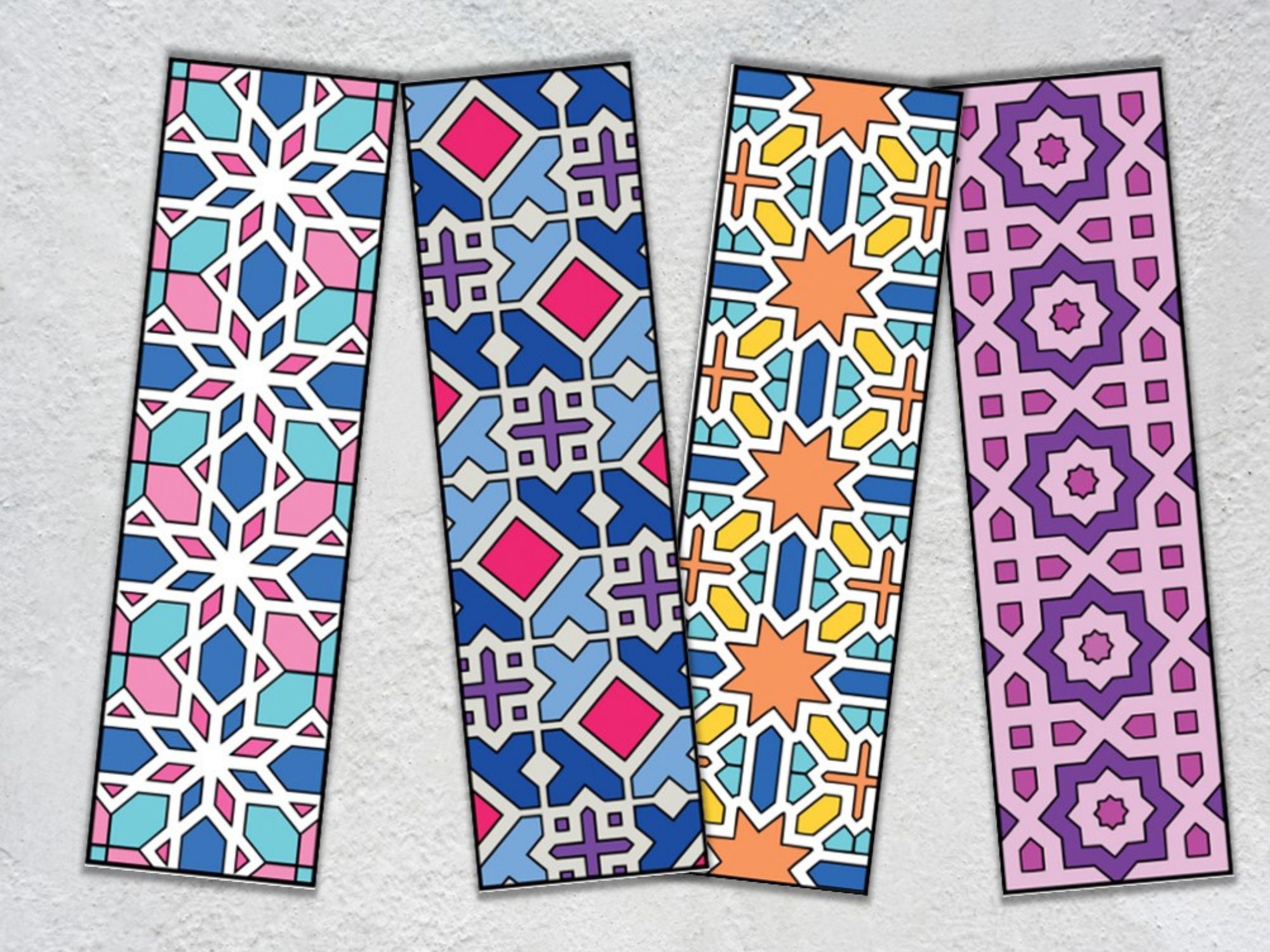 4 Geometric Bookmarks PDF Printable Bookmarks With Patterns | Etsy