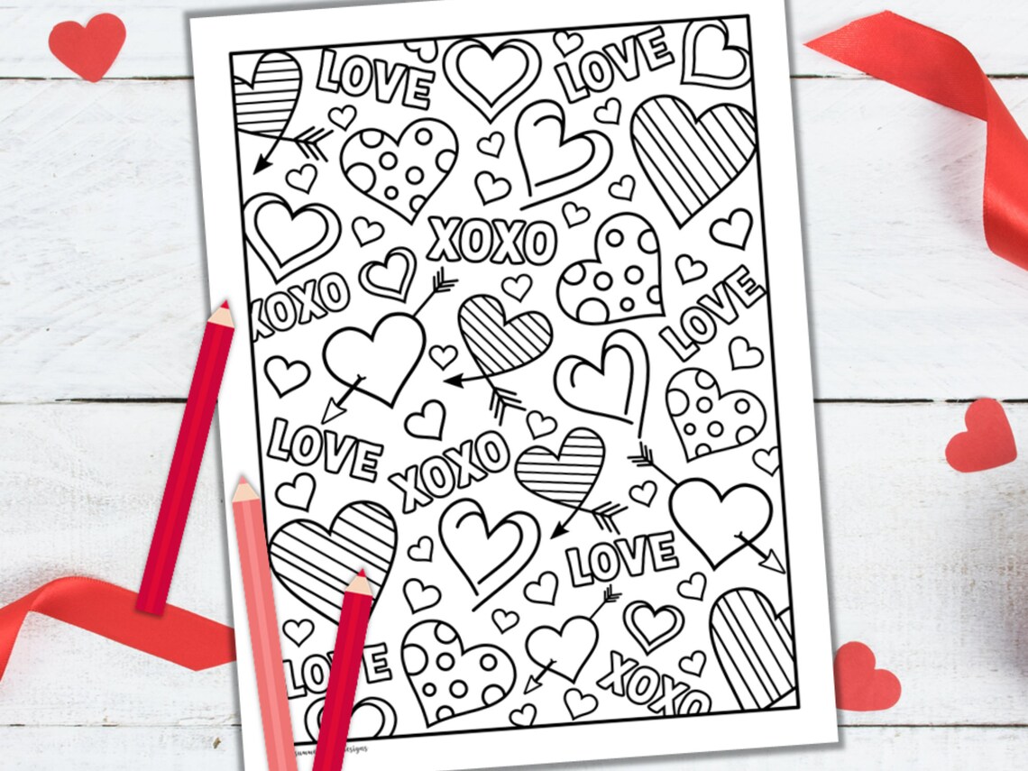 Valentine's Day Heart Coloring Page Love Heart Coloring - Etsy