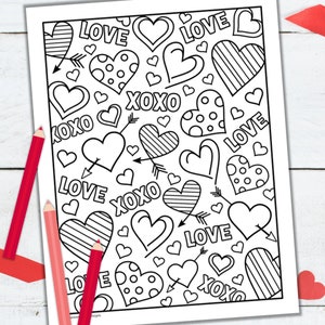 Valentine's Day Heart Coloring Page - Love Heart Coloring Page - Adult ...