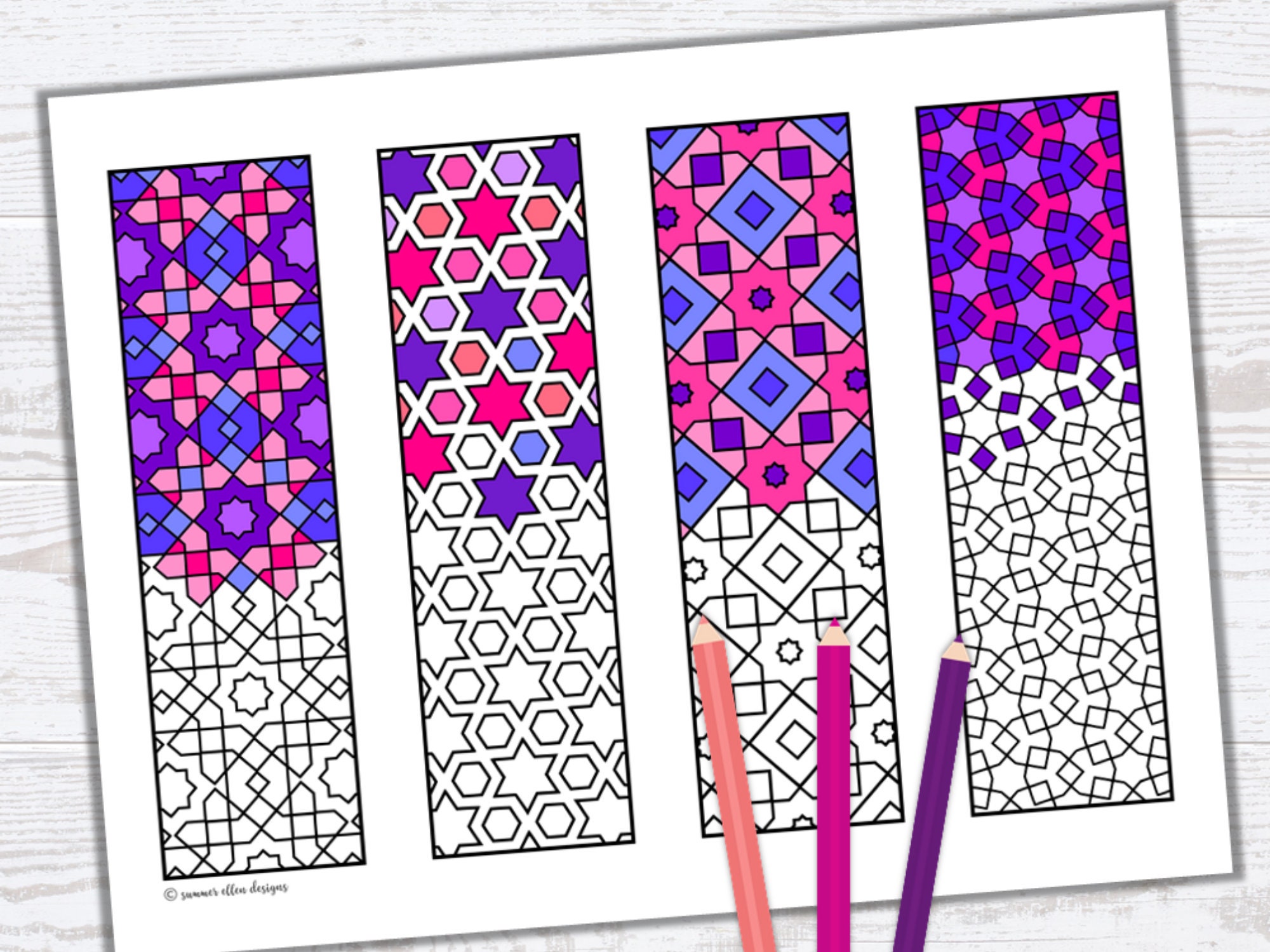 Coloring Bookmarks Geometric Bookmarks Adult Coloring Page - Etsy