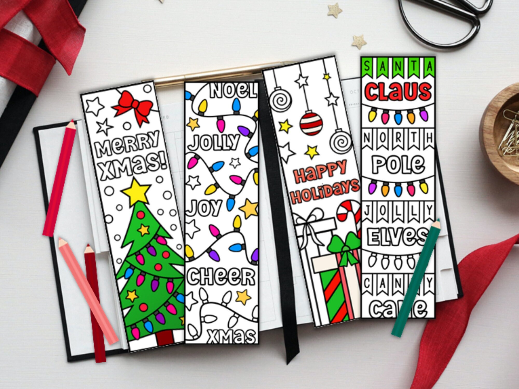 Cute Christmas Coloring Bookmarks Fun for All Ages Festive Christmas ...