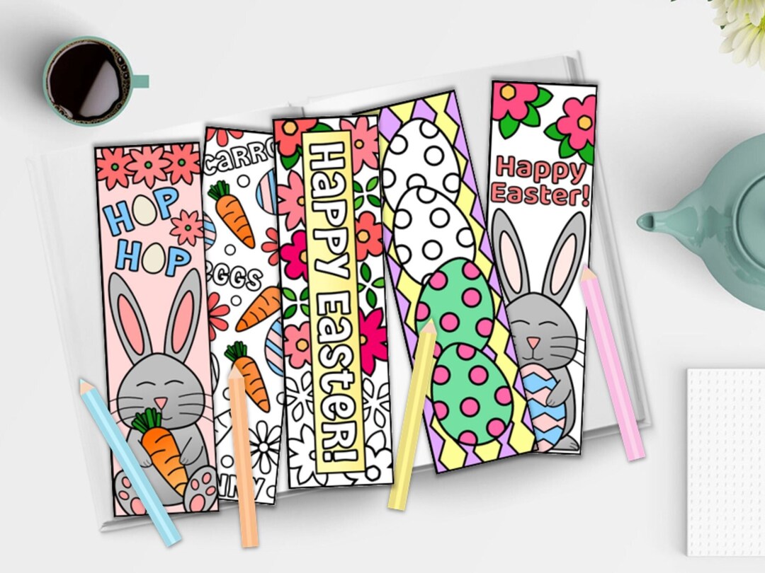 Cute Easter Coloring Bookmarks - Cute Bookmark Set With Easter Bunnies ...