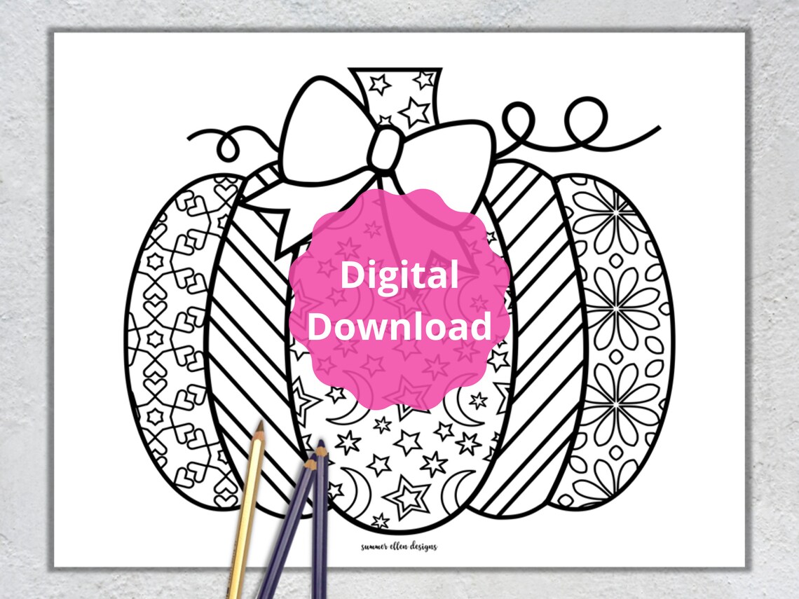 Pumpkin Coloring Page: Fall Autumn Relaxation (PDF Printable Download ...