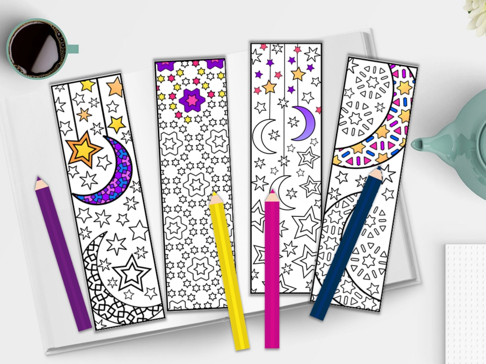 Coloring Bookmarks Moon and Stars Coloring Page Coloring - Etsy