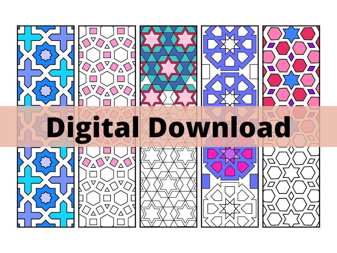Coloring Bookmarks Geometric Bookmarks Adult Coloring Page | Etsy