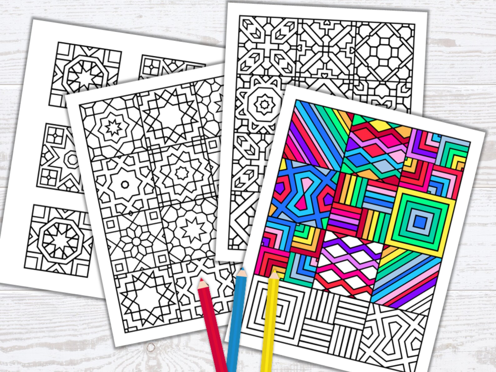 Mosaic Tiles Adult Coloring Book Relaxing Printable Coloring Book With ...