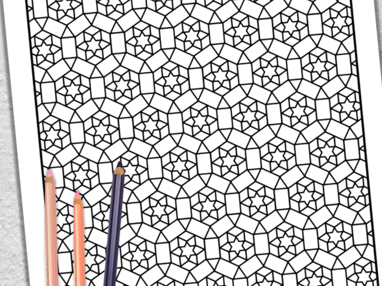 Geometric Star Design Coloring Page Printable Adult Coloring | Etsy