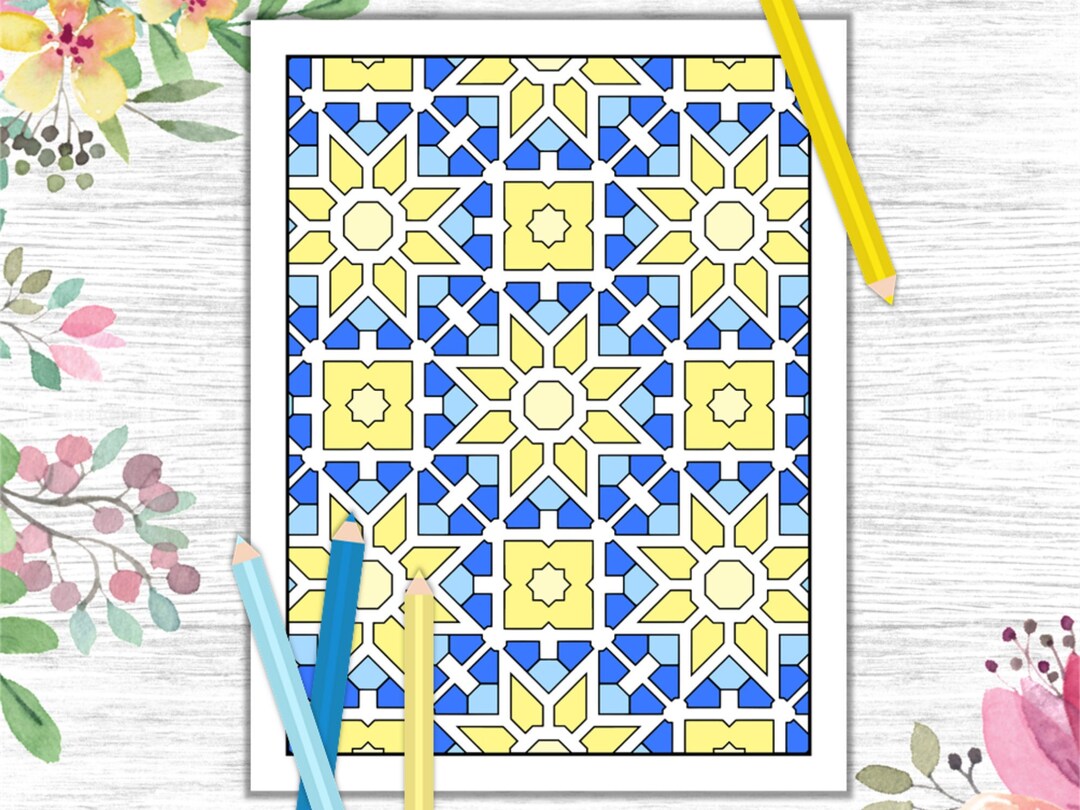 Mosaic Flower Coloring Page: Moroccan Tile Pattern (PDF Instant ...