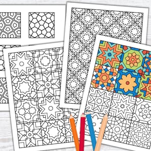 Mosaic Tiles Adult Coloring Book - Relaxing Printable Coloring Book ...