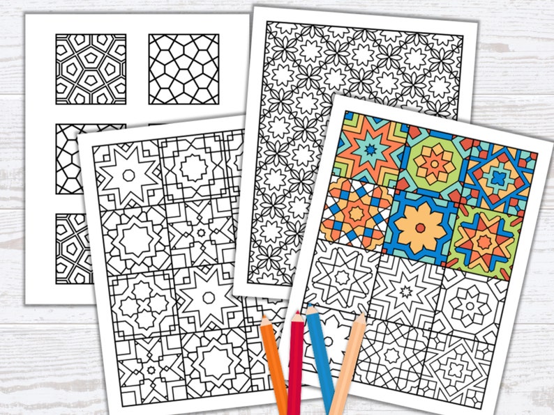 Mosaic Tiles Adult Coloring Book Relaxing Printable Coloring - Etsy