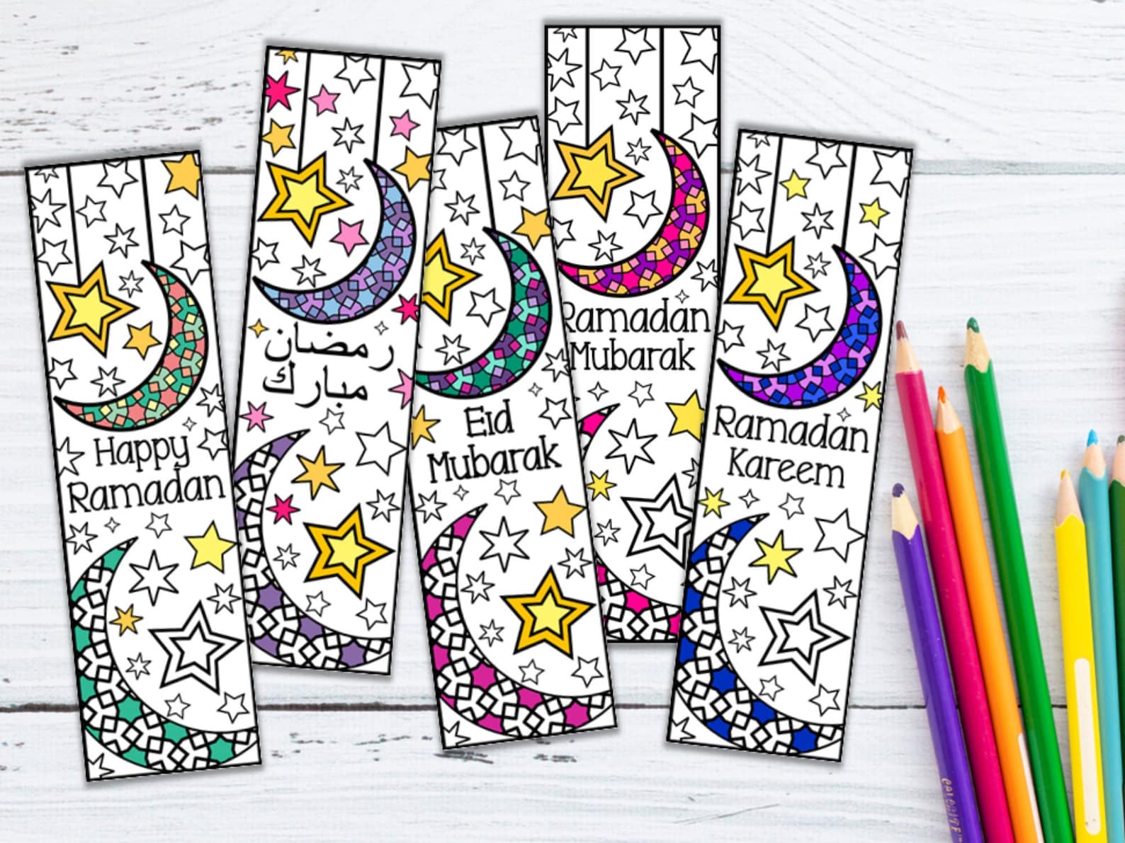 Ramadan Coloring Bookmarks With Moon and Stars and Islamic - Etsy