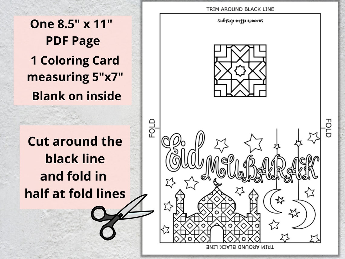 Eid Mubarak Coloring Card Islamic Coloring Page for Eid With - Etsy