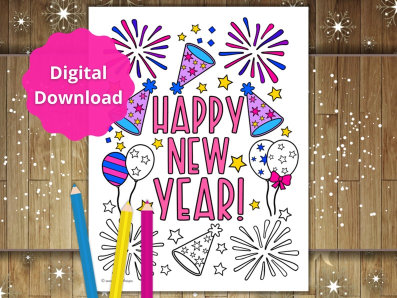 Happy New Year Coloring Page Winter Coloring Holiday Activities New ...