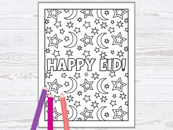 Moon and Stars Happy Eid Coloring Page Eid Activities - Etsy