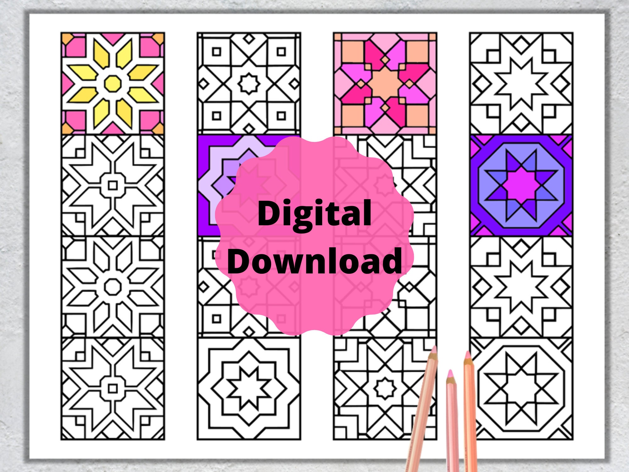 Mosaic Tile Patterns Coloring Bookmarks Geometric Coloring Printable ...