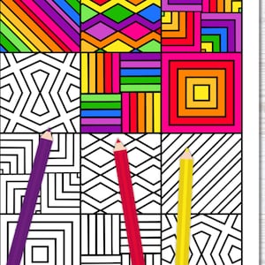 Minimalist Geometric Tiles Coloring Page for Adults - PDF Digital ...