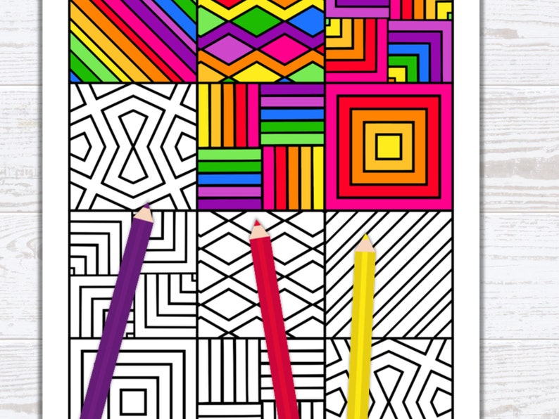 Minimalist Geometric Tiles Coloring Page for Adults PDF Digital ...